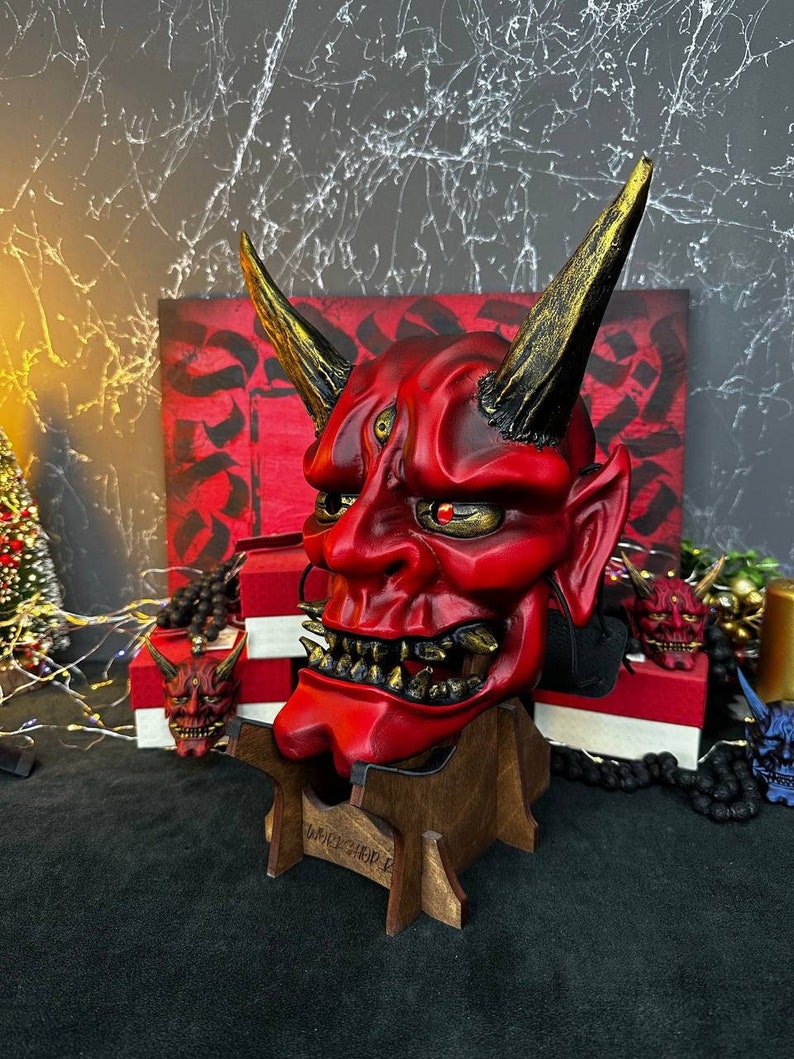 Red Oni Mask, Japanese Demon, Samurai Cosplay Wearable - Etsy