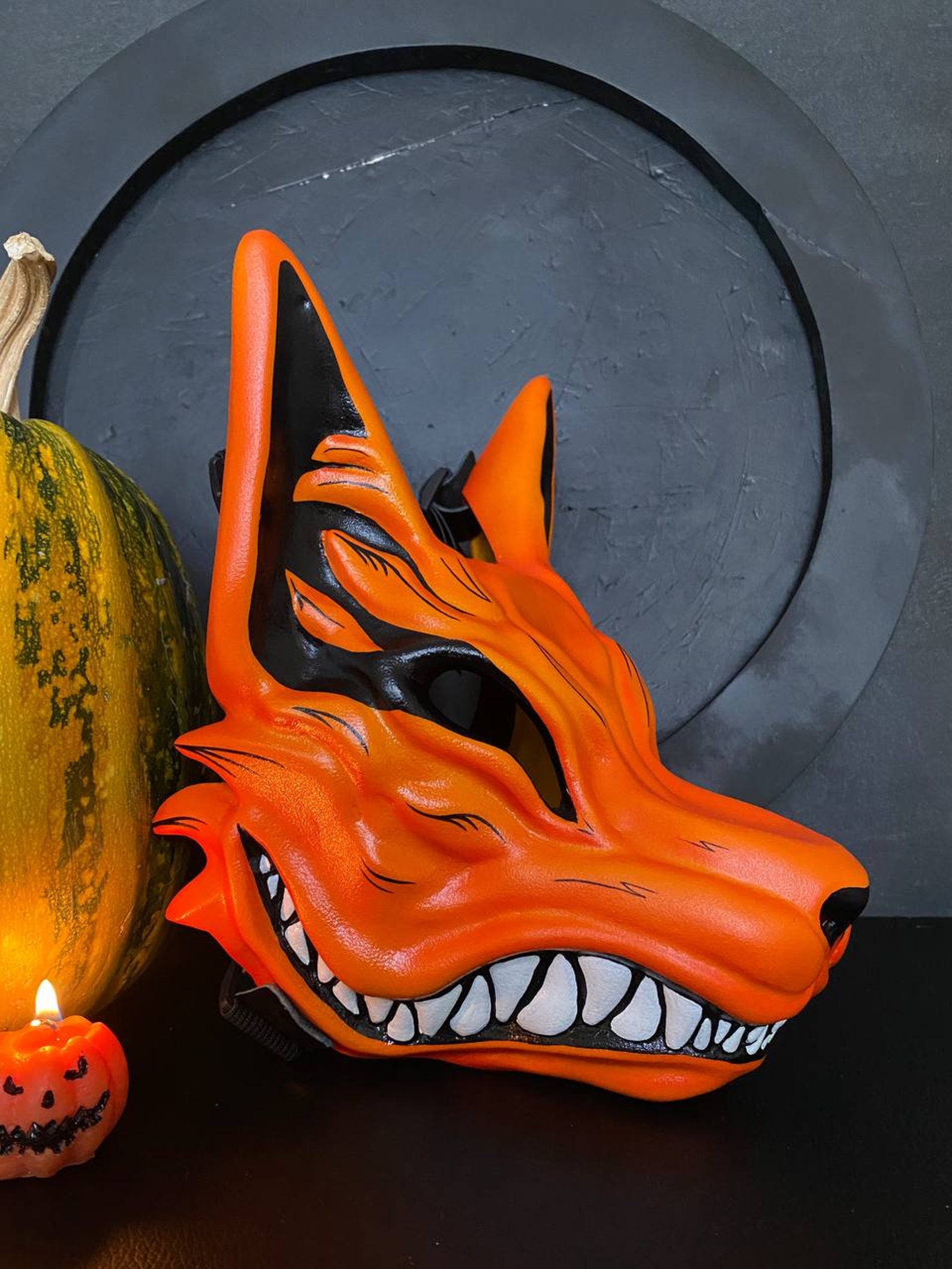 Kitsune Mask, Orange Japanese Fox Mask, the Nine Tail Fox, Anime Mask ...