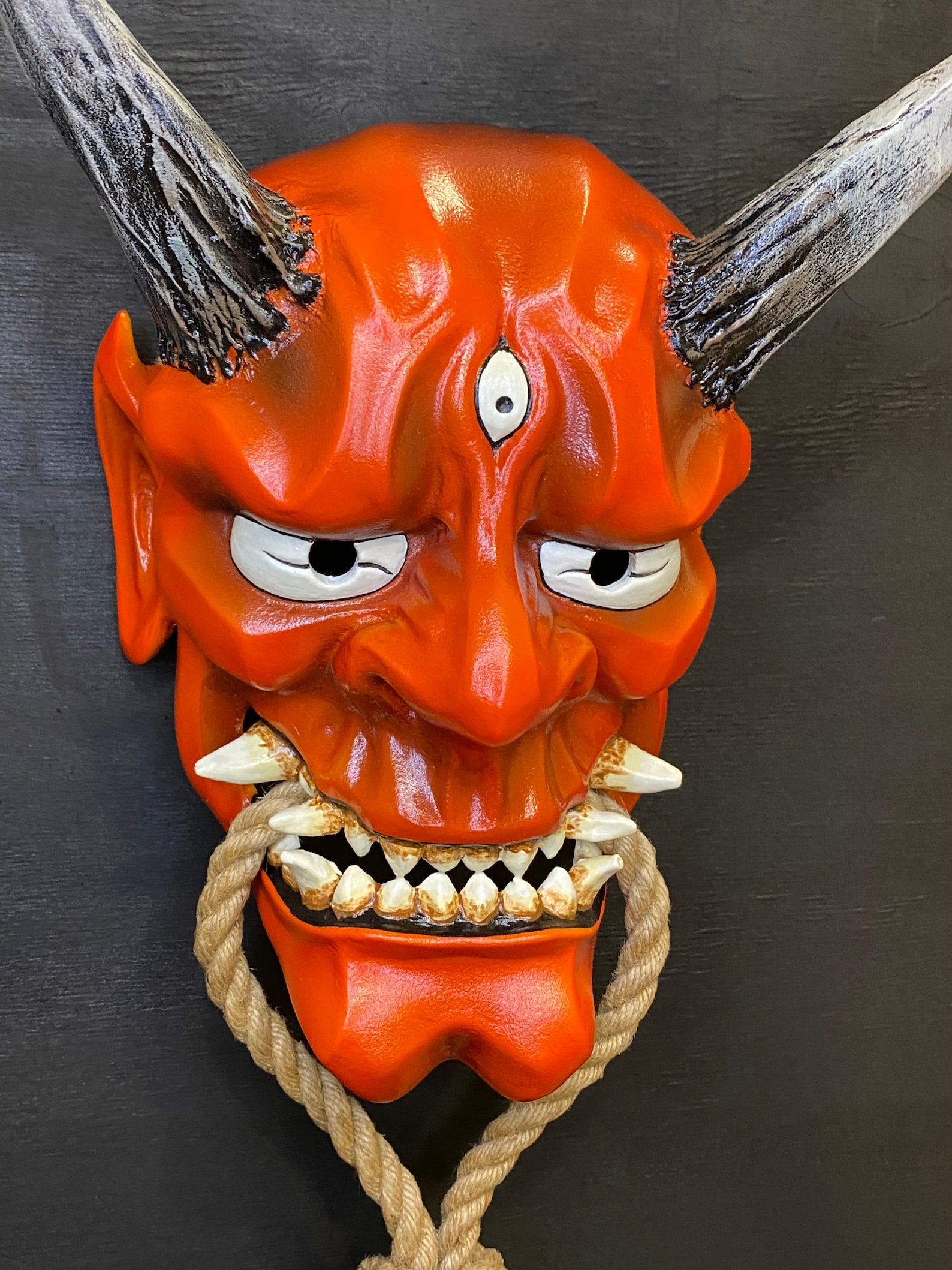 Japanese Oni Mask With Rope Red Oni Mask Decor Red Hannya - Etsy
