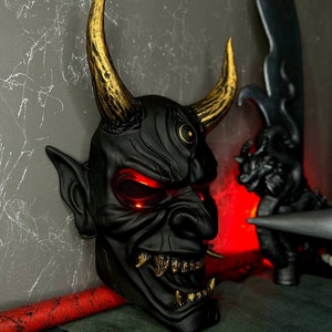 Japanese Oni Mask DBD Black and Gold Wearable, Wall Decor Oni Mask With ...