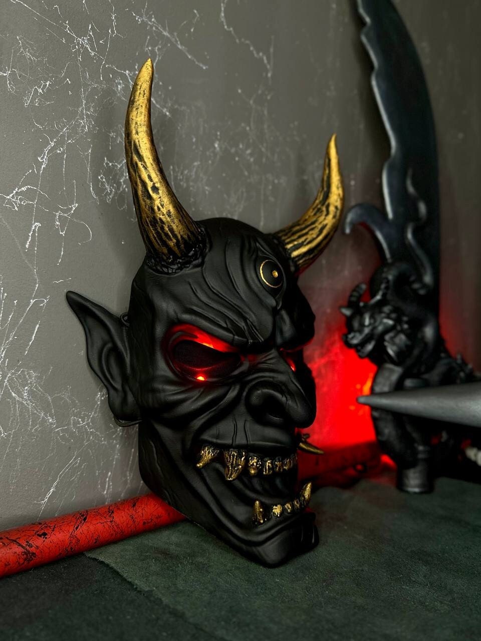 Japanese Oni Mask DBD Black and Gold Wearable, Wall Decor Oni Mask With ...