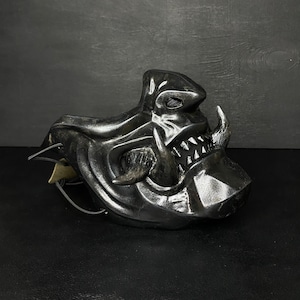 Oni Half Face Wearable Mempo Mask, Japanese Samurai Cosplay Steelish ...