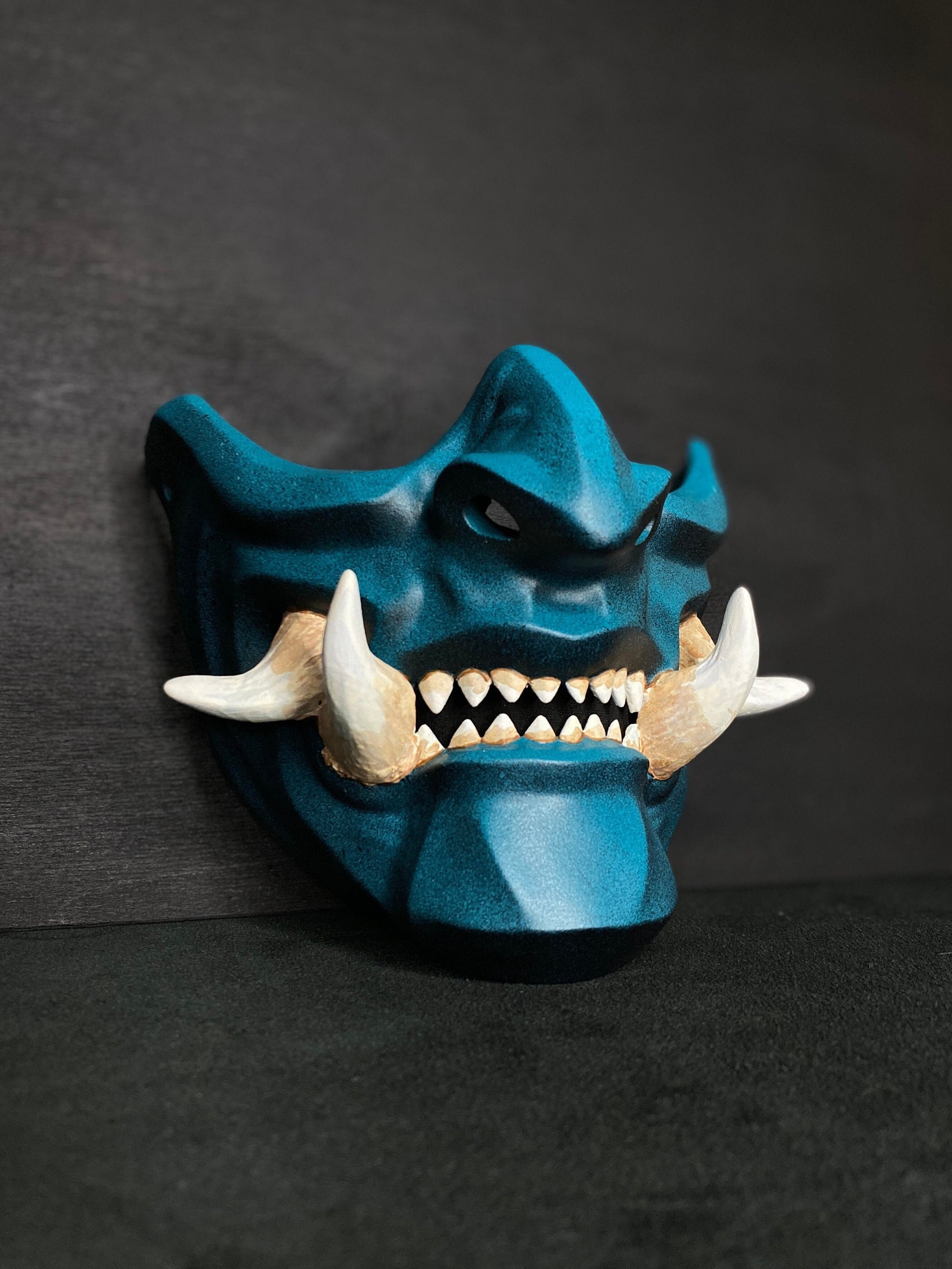 Blue Oni Half Face Wearable Mempo Mask Japanese Samurai - Etsy