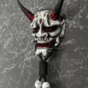 Black and White Oni Mask With Rope, Wall Decor Oni Mask With Rope ...