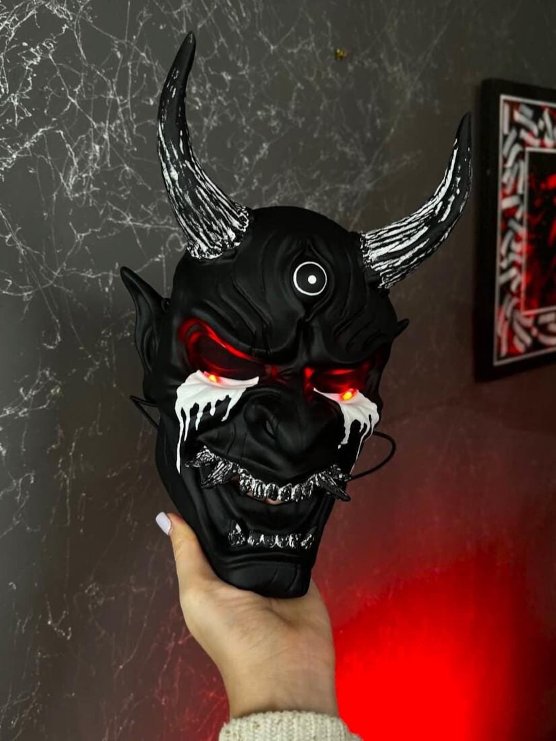 DBD Oni Mask With Lights Wearable, Black and White Devil Mask, Black ...