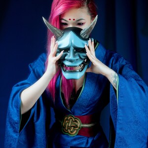 Blue Hannya Mask, Made to ORDER, Demon Mask, Ninja Kabuki, Blue Oni ...