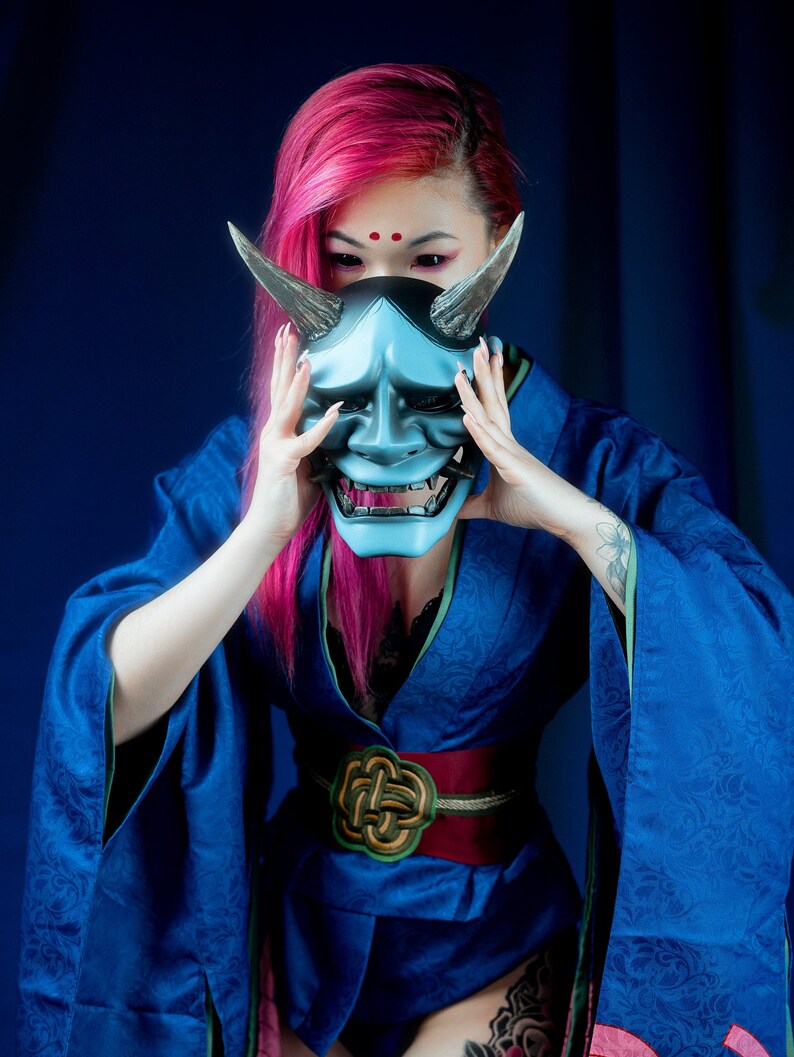 Blue Hannya Mask Made to ORDER Demon Mask Ninja Kabuki - Etsy