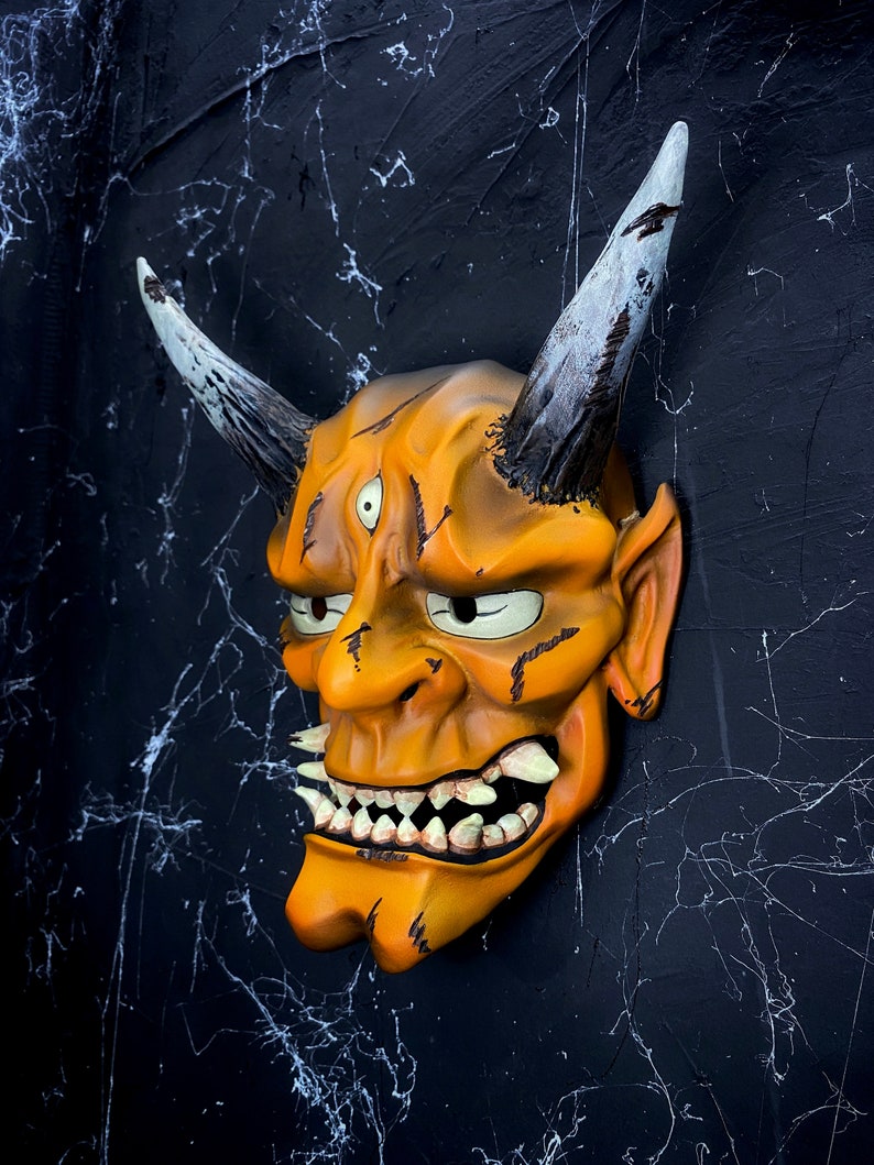 Japanese Oni Mask Wearable Demon Mask Orange Oni Mask Yokai - Etsy