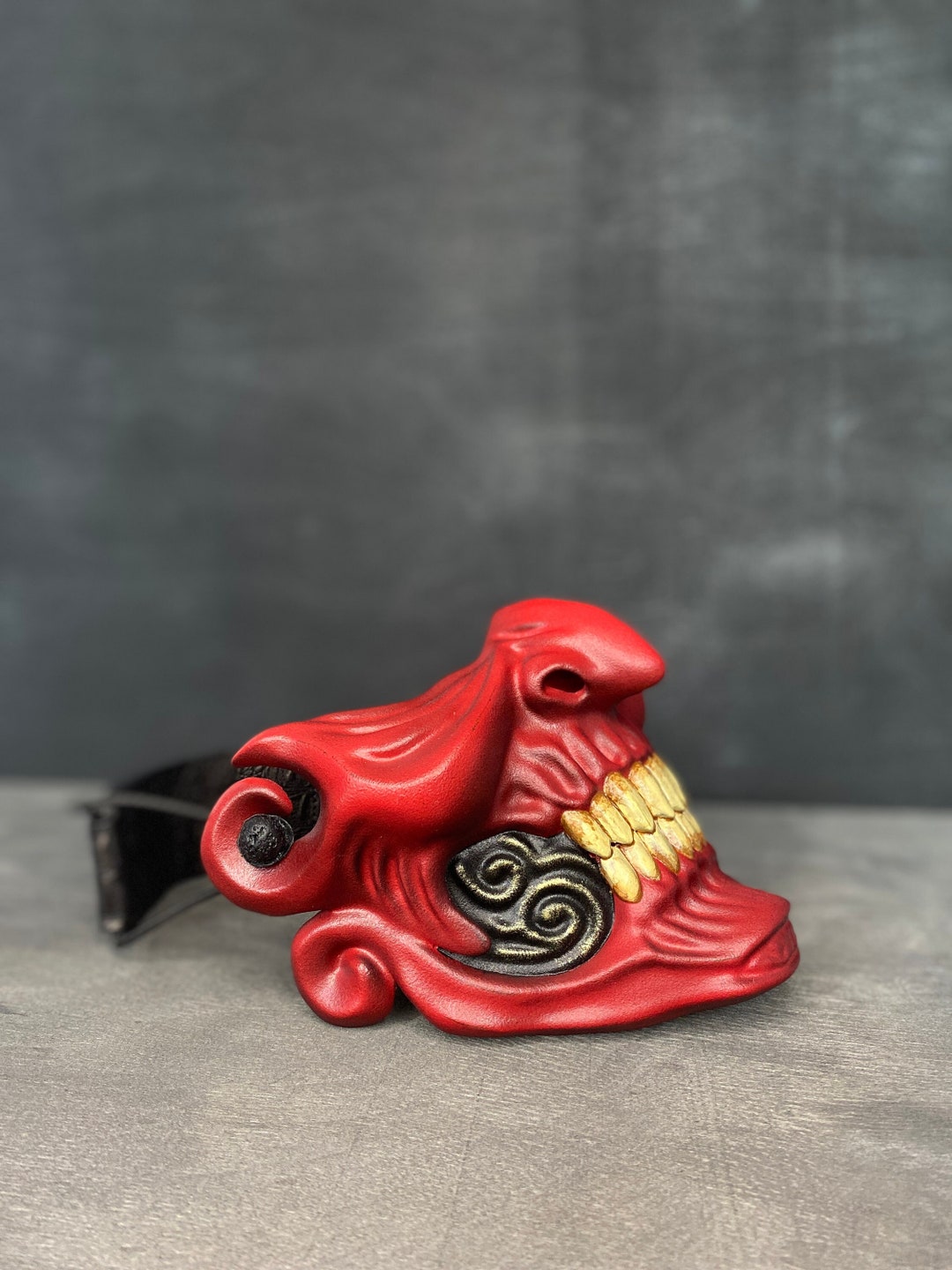 Oni Half Mask Red Samurai Mask Japanese Mempo Mask Half - Etsy