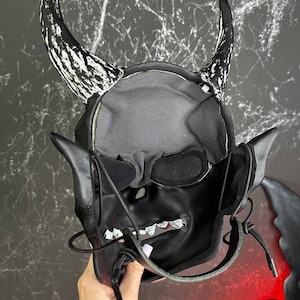 Japanese DBD Oni Mask With Lights Wearable, Black and White Devil Mask ...