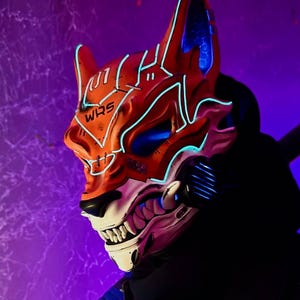 Cyberpunk Mask Kitsune Cyber Mask Wearable for Cosplay or Halloween ...
