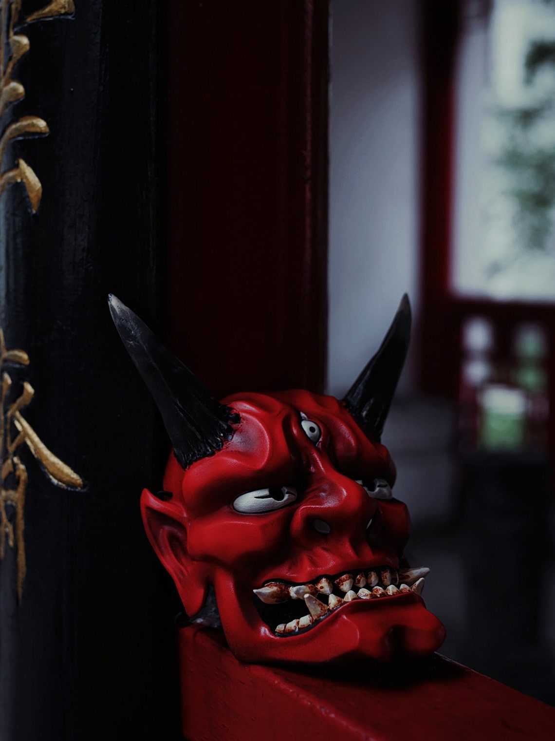 Japanese Red Oni Mask, Samurai Mask, Wall Hannya Mask, Oni Mask Wear ...