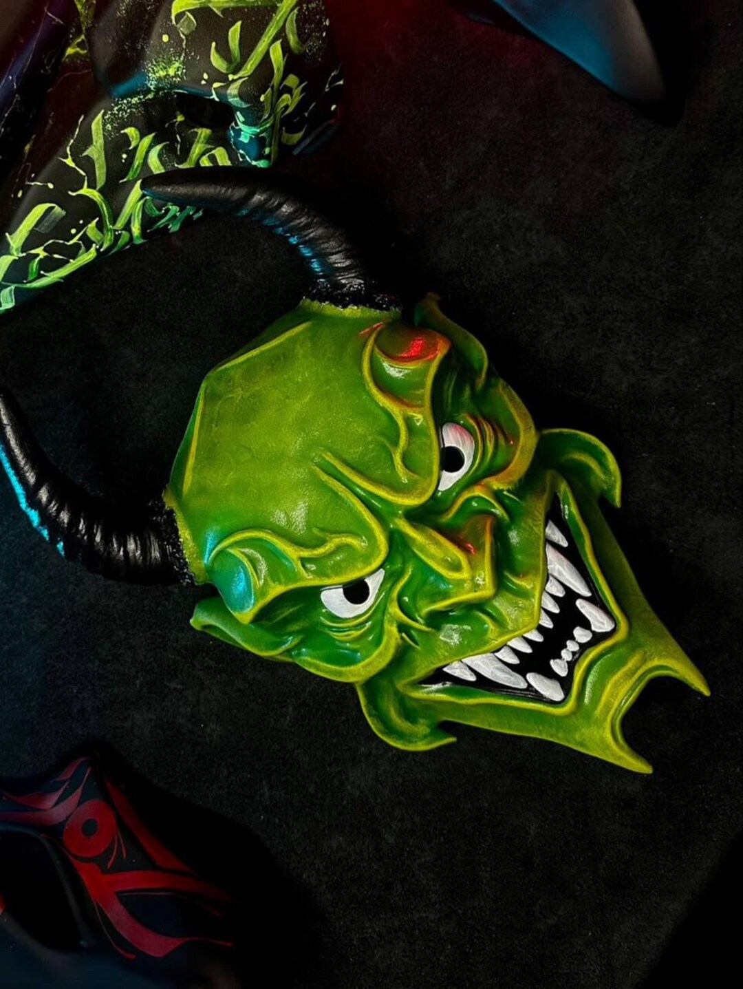 Green Oni Mask: Japanese Demon Gargoyle Mask for Samurai Cosplay, Noh ...