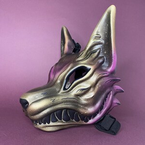 Japanese Kitsune Mask, Starry Sky Purple and Gold Fox Mask, MADE TO ...