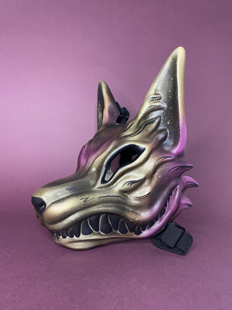 Japanese Kitsune Mask Starry Sky Purple and Gold Fox Mask - Etsy