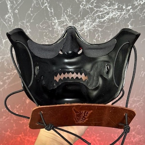 Samurai Mask Wearable, Japanese Oni Mask Cosplay Steelish Half Face ...