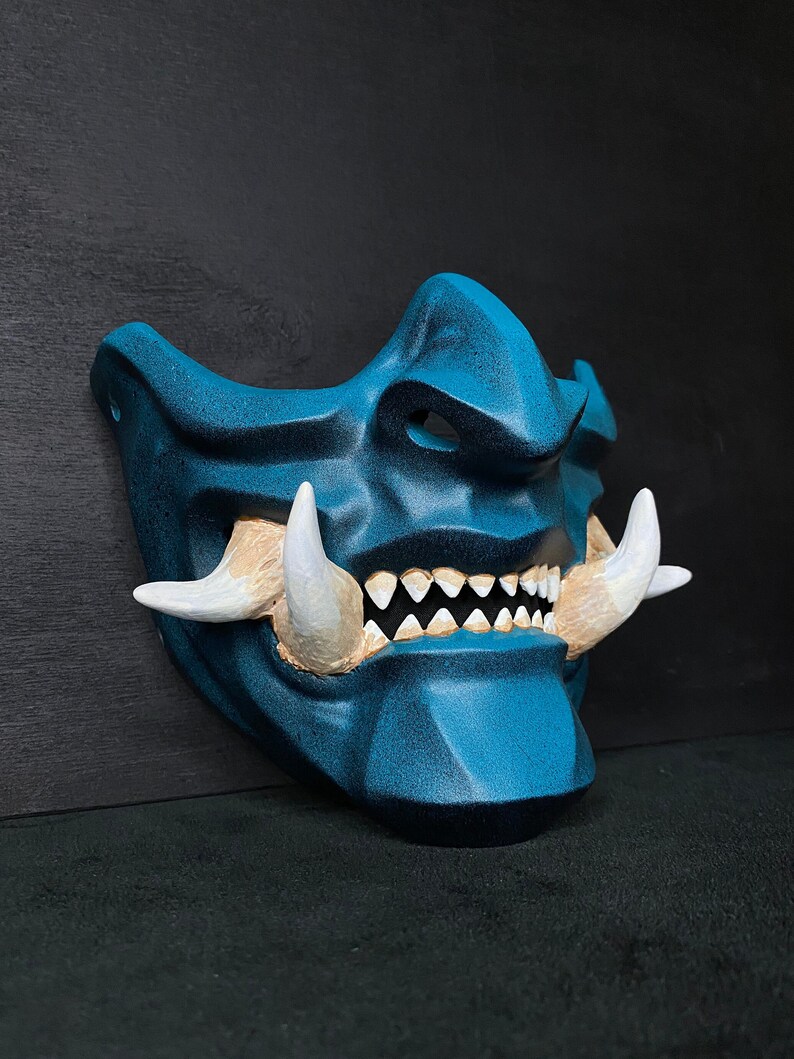 Blue Oni Half Face Wearable Mempo Mask Japanese Samurai - Etsy