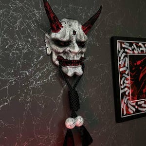 Black and White Oni Mask With Rope, Wall Decor Oni Mask With Rope ...