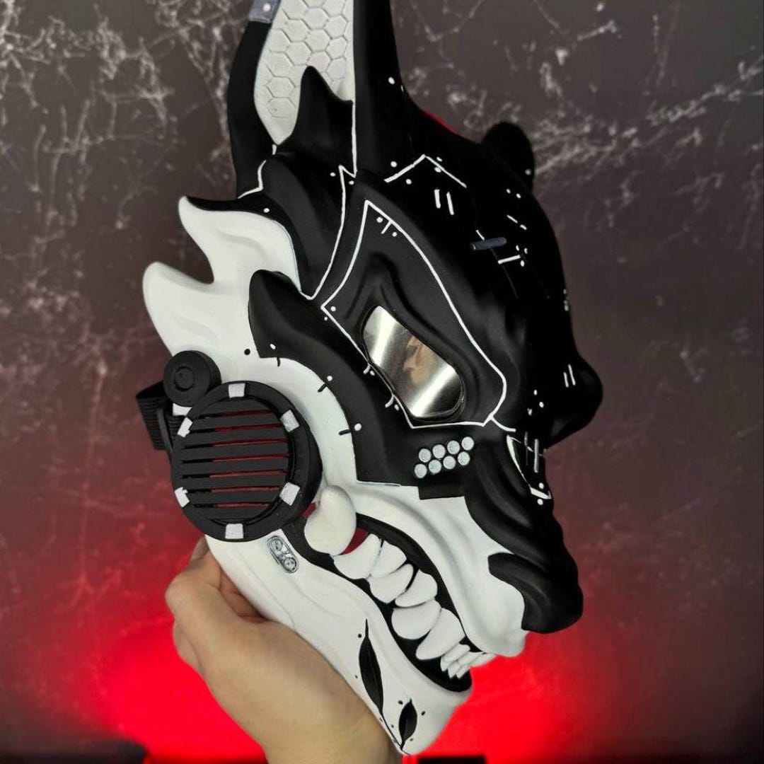 Cyberpunk Kitsune Mask: RGB LED, Fans, Comfortable to Wear for Cosplay ...