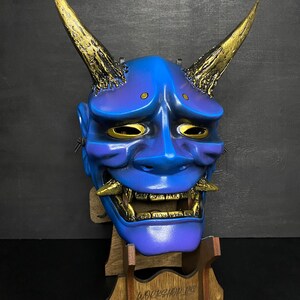 Japanese Hannya Mask, Blue Oni Mask, Samurai Mask Wearable, Demon Mask ...