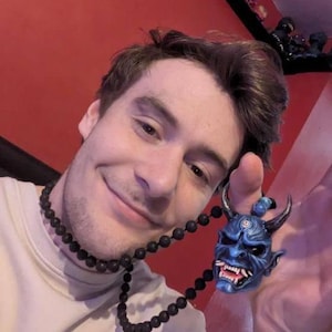 DBD Oni Mask Necklace, Black Oni Mask With Beads, Japanese Oni Pendant ...