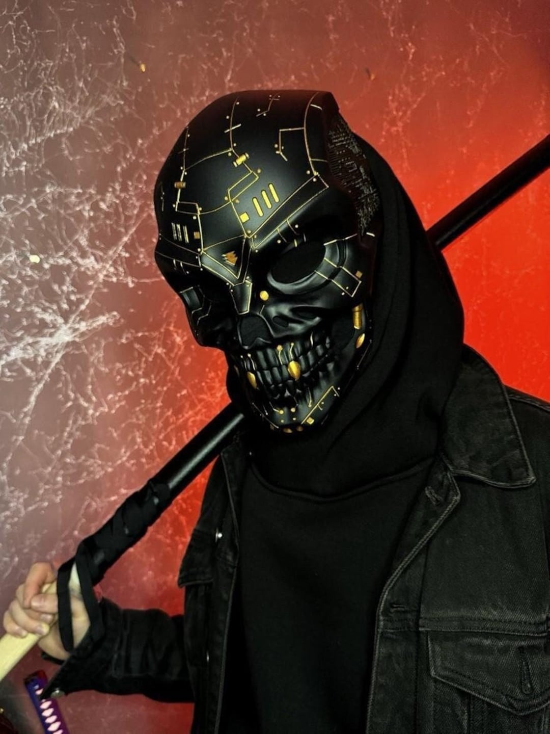 Cyberpunk Mask - Skull Black & Gold, Cyberpunk Helmet, Skull Helmet ...