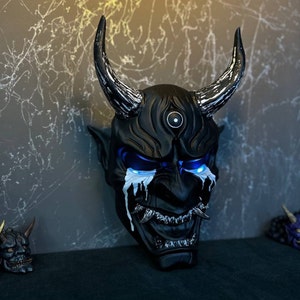Japanese DBD Oni Mask With Lights Wearable, Black and White Devil Mask ...