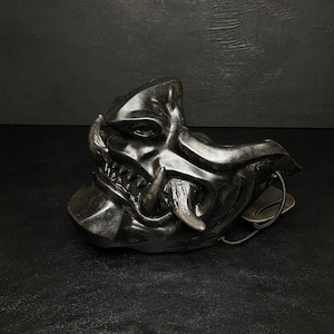 Oni Half Face Wearable Mempo Mask, Japanese Samurai Cosplay Steelish ...