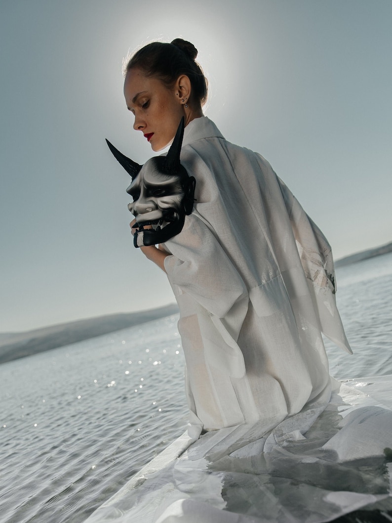 Japanese Hannya Mask White and Black Demon Mask Made to - Etsy