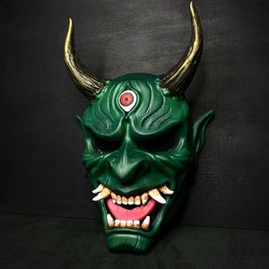 Japanese Oni Mask Wearable: Green and Red Demon Mask, Green Oni Mask ...