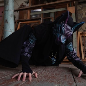 Japanese Kitsune Mask - Purple and Blue Wolf Mask Wearable, Japan Fox ...