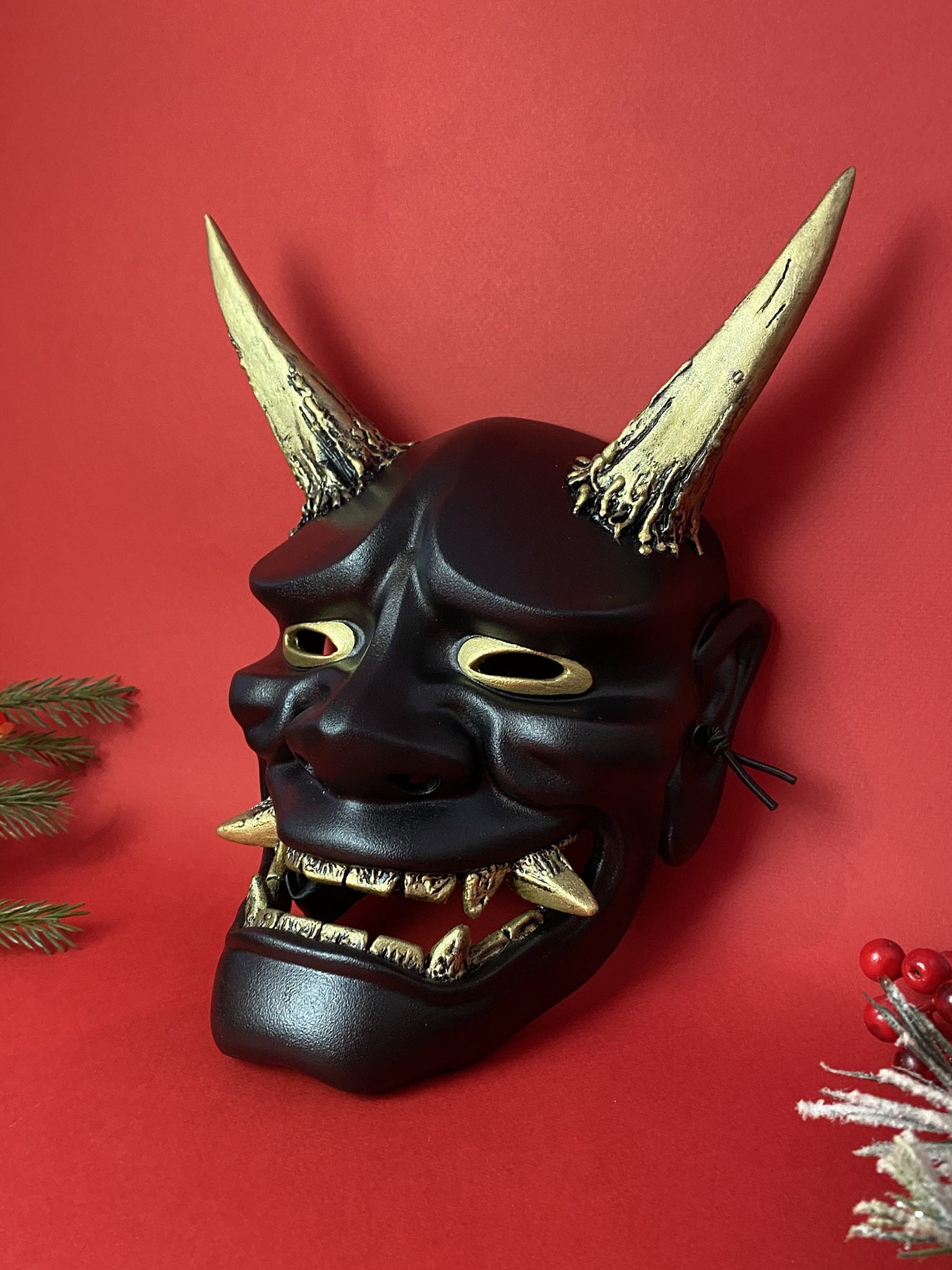 Japanese Hannya Mask Black and Gold Traditional Samurai Mask - Etsy