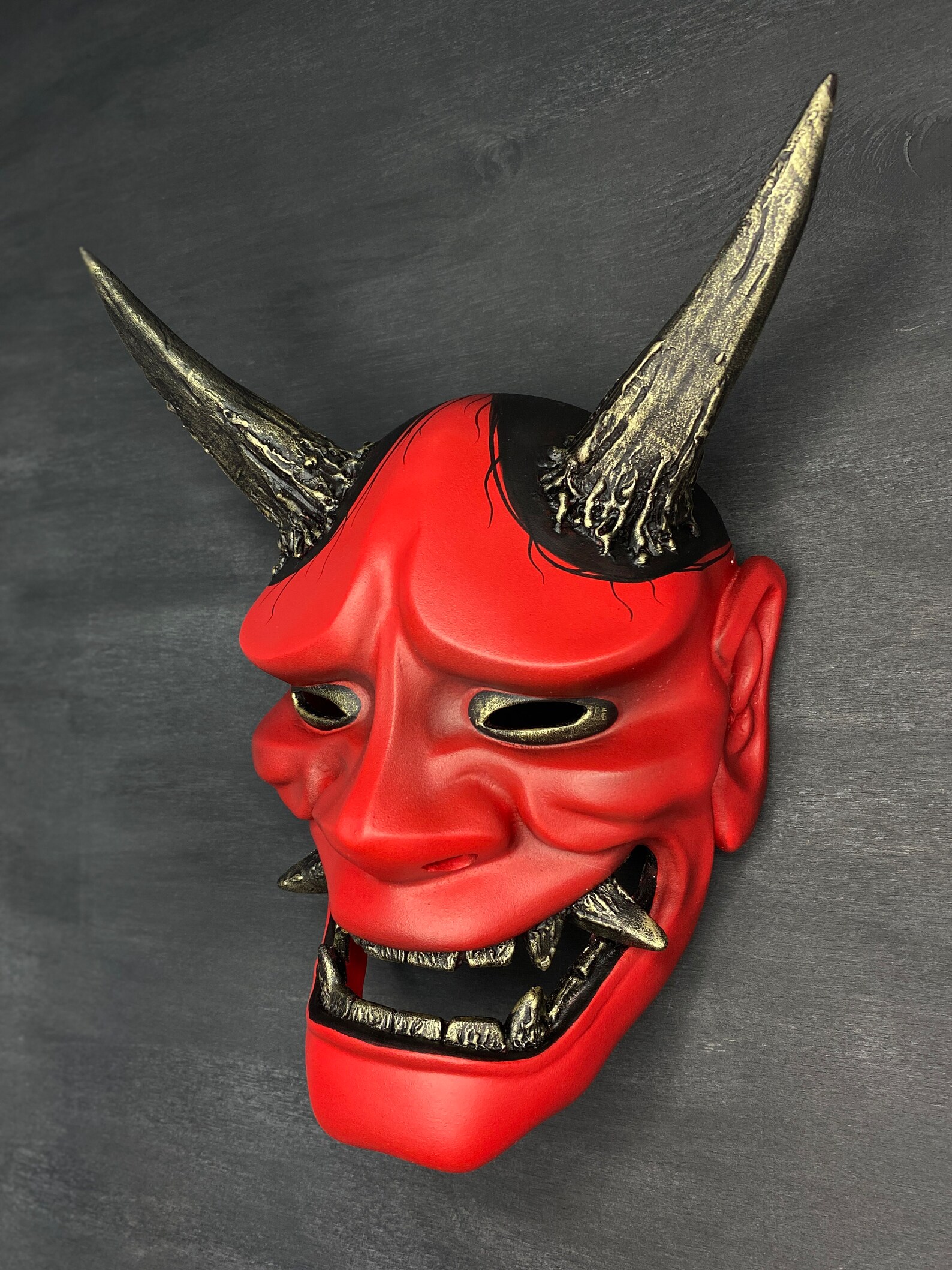 Traditional Japanese Hannya Mask Red and Gold Samurai Mask - Etsy