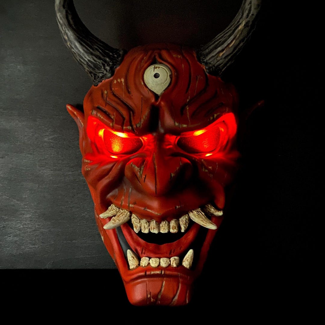 DBD Oni Mask With Red Lights Wearable, Demon Mask, Wall Oni Mask, Yokai ...