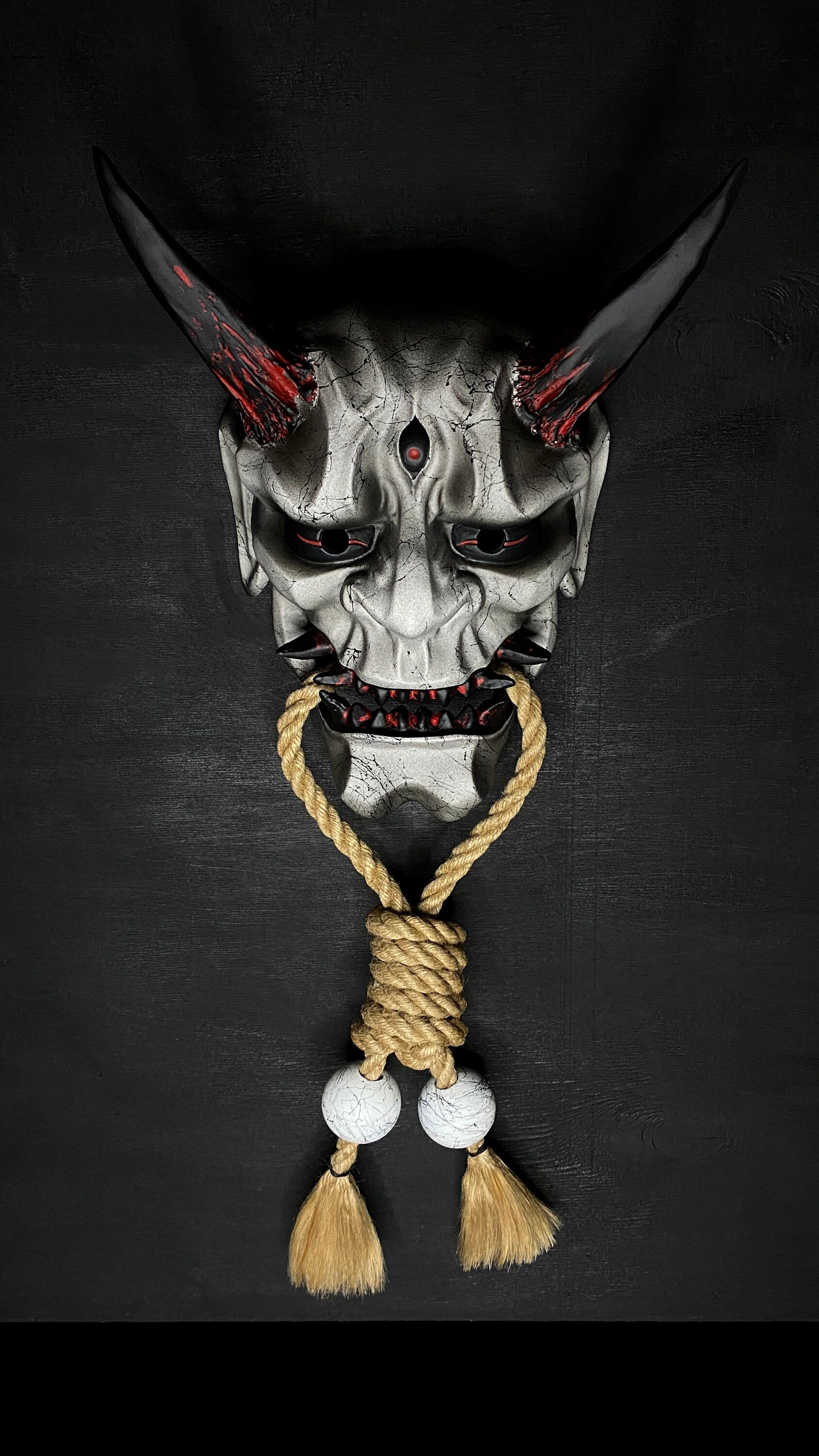 Black and White Oni Mask With Rope Wall Oni Mask Oni Mask - Etsy