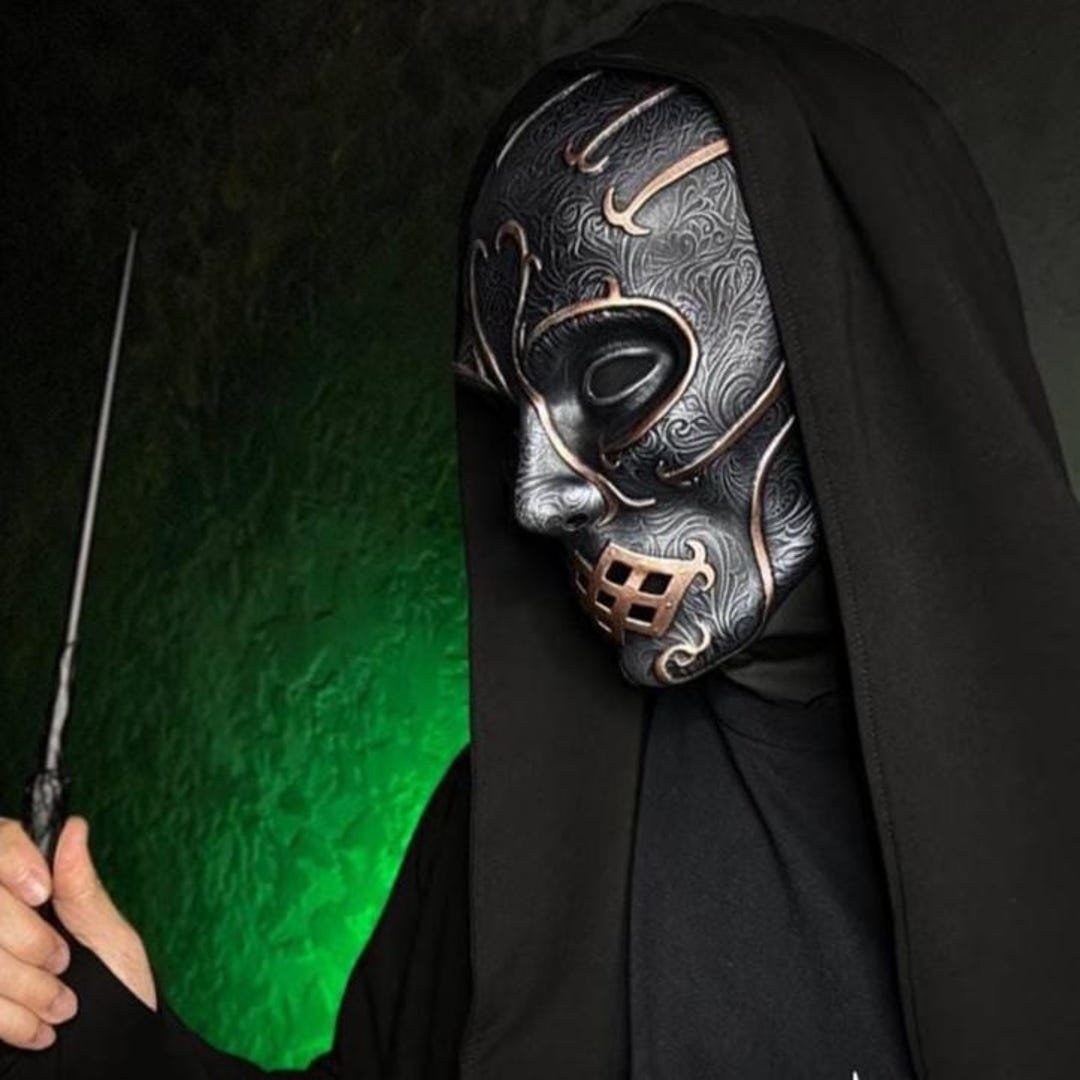 Death Eater Mask — Black & Silver With Rose Gold, Dark Wizard Mask ...