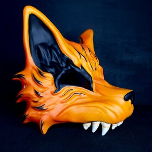 Kitsune Half Mask, Japanese Fox Half Mask, Orange Fox Mask, the Nine ...