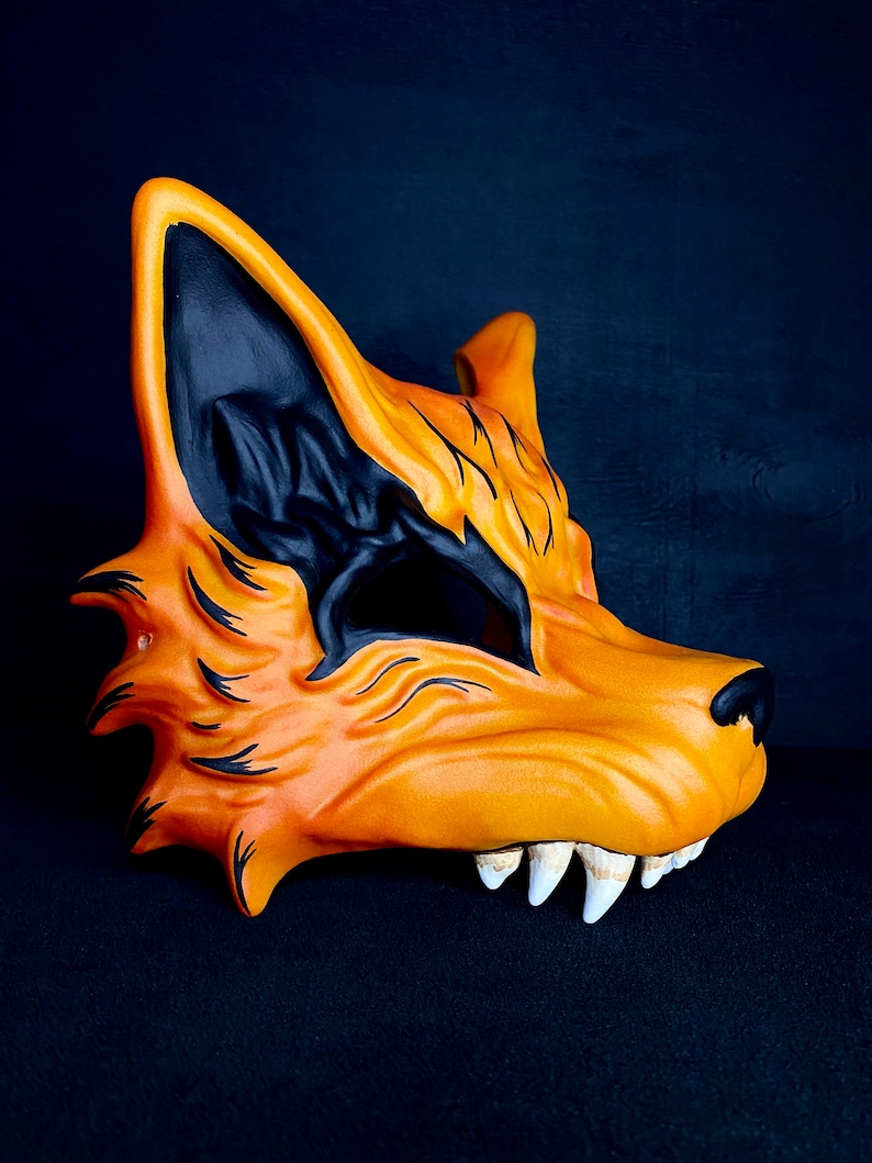 Kitsune Half Mask Japanese Fox Half Mask Orange Fox Mask - Etsy