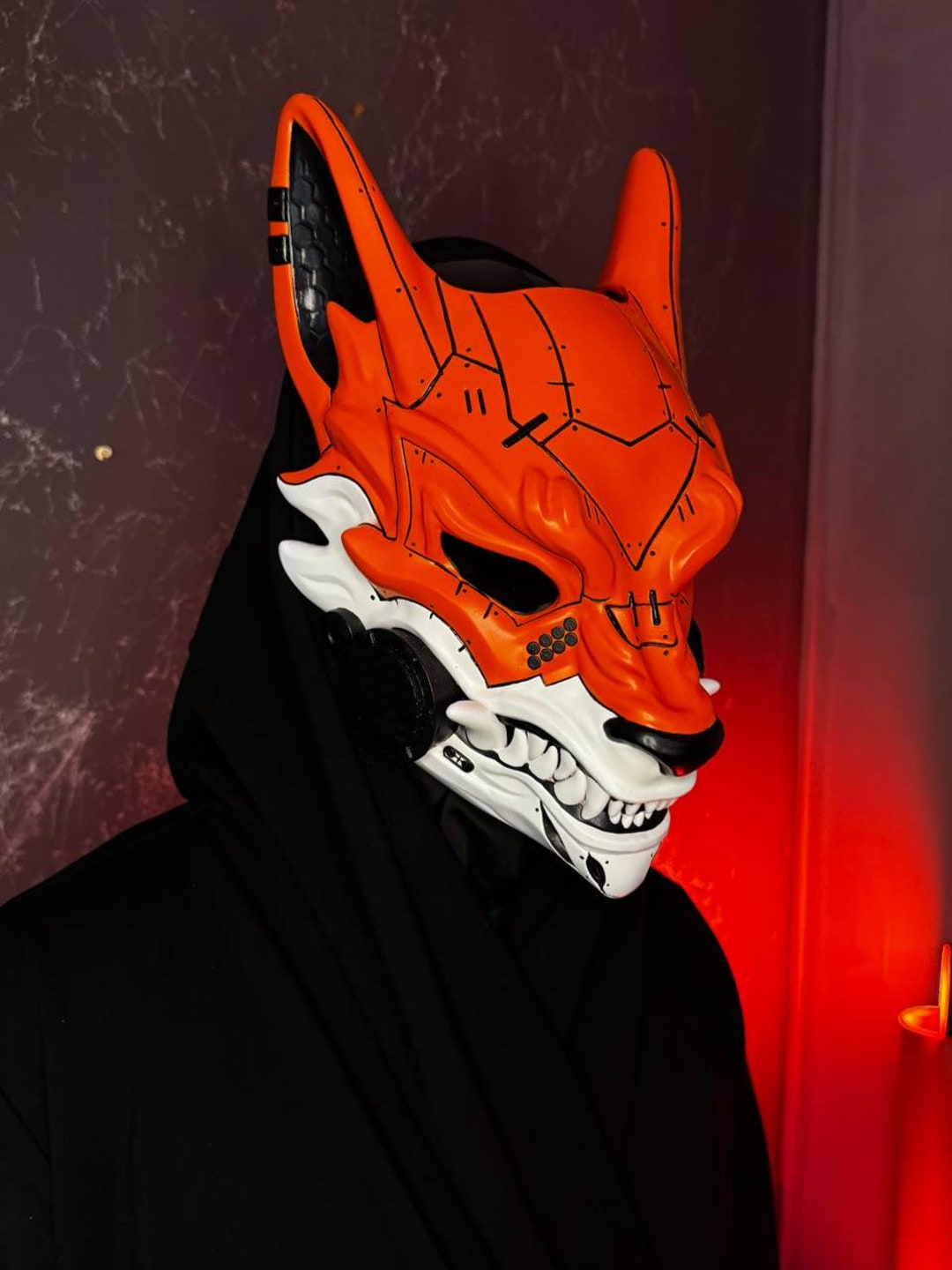 Cyberpunk Kitsune Mask Wearable, Cyberpunk Mask, Black Kitsune Mask for ...