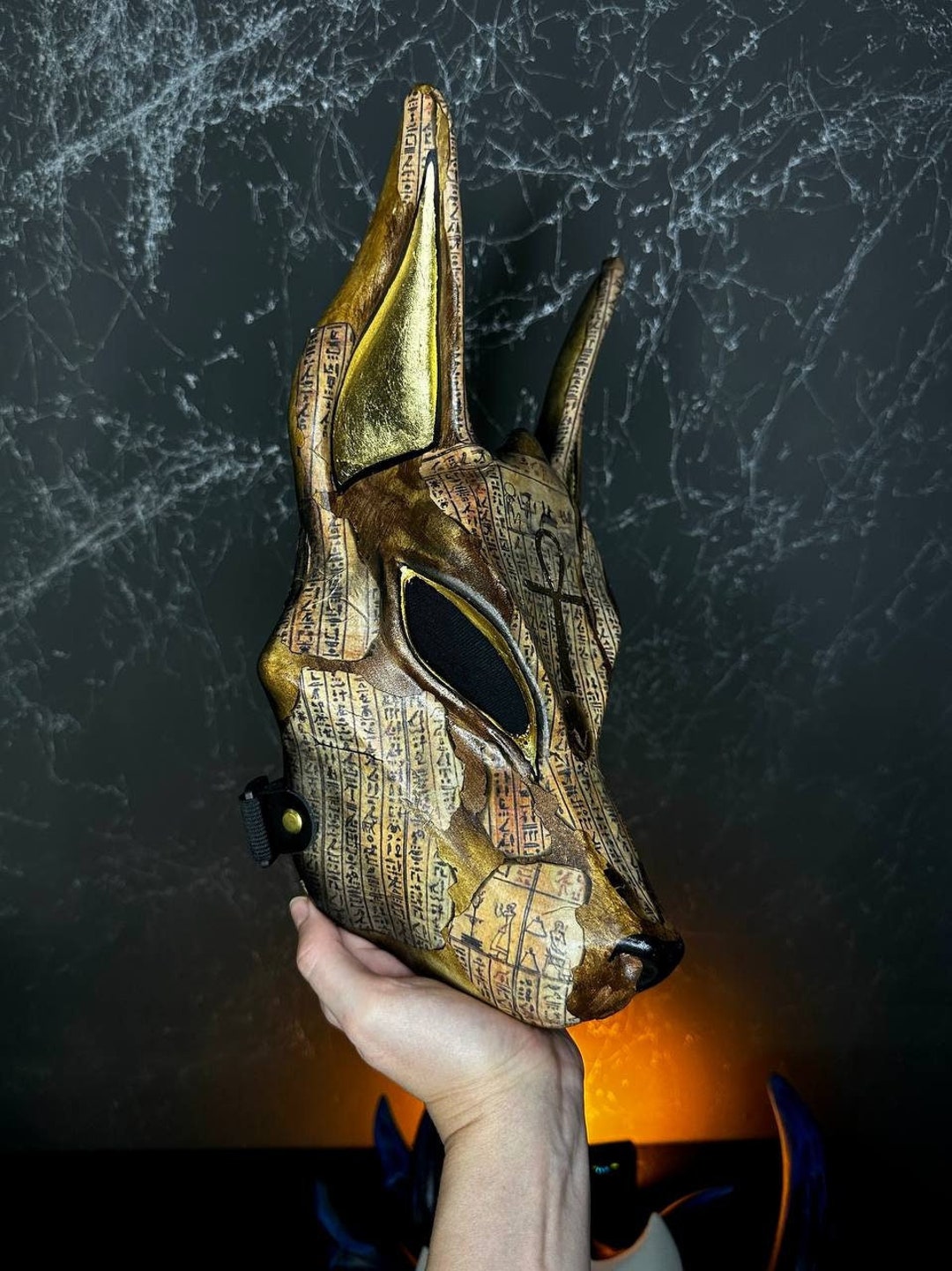 Egyptian Black Anubis Mask With Gold, Cosplay Face Mask Costume, Wolf ...