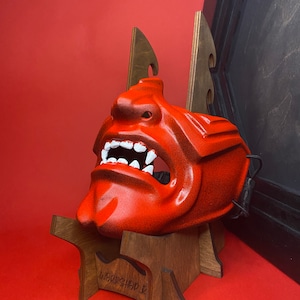 Samurai Mask, Red Oni Mask, Japanese Menpo Mask, Red Half Face Mask ...