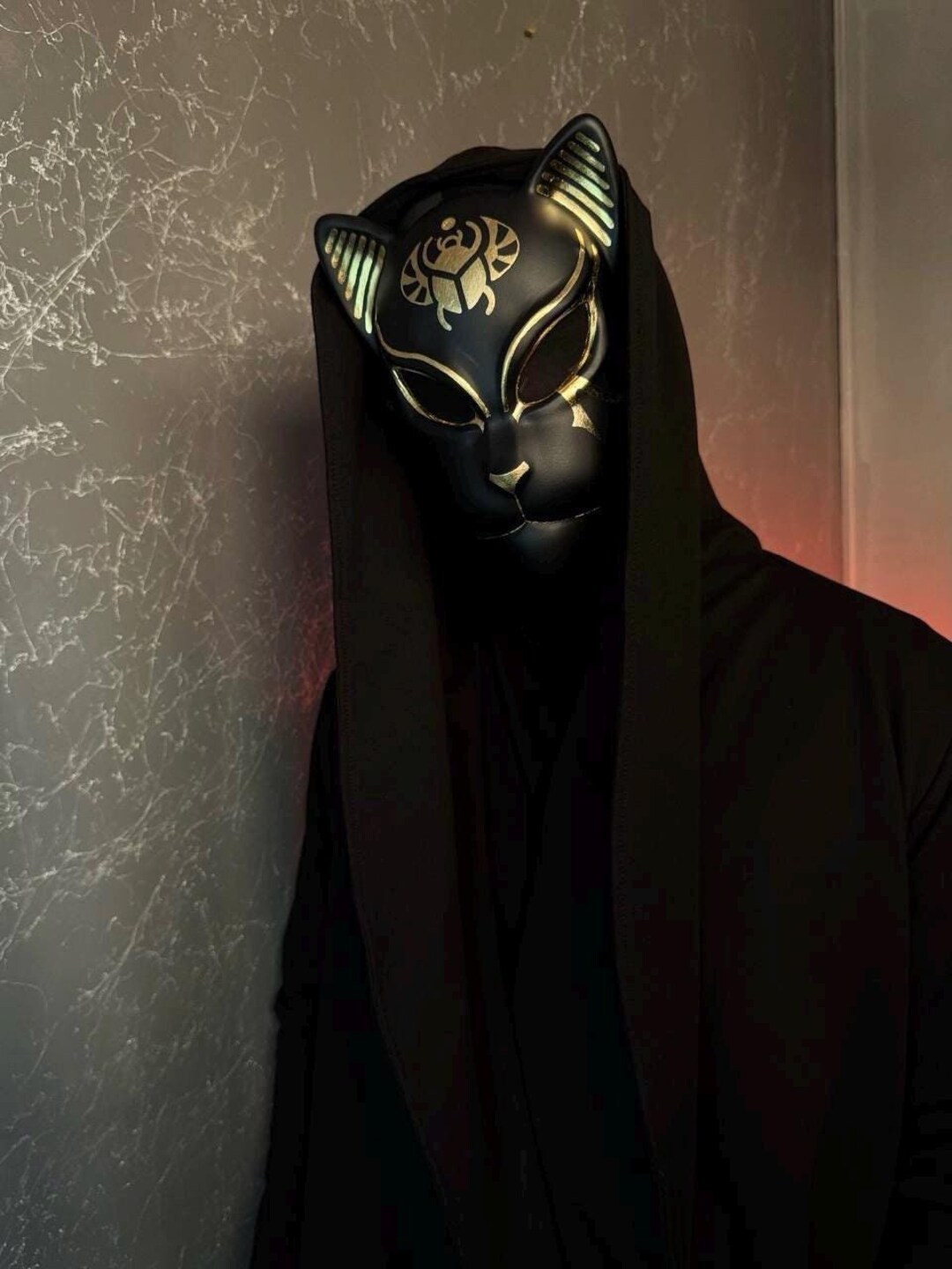 Egyptian Kitsune Mask for Anime Cosplay, Black and Gold Cat Mask ...
