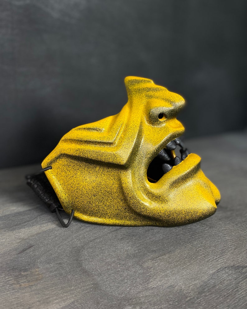 Mempo Mask, Yellow Oni Mask Japanese Menpo Mask, Samurai Mask Cosplay ...