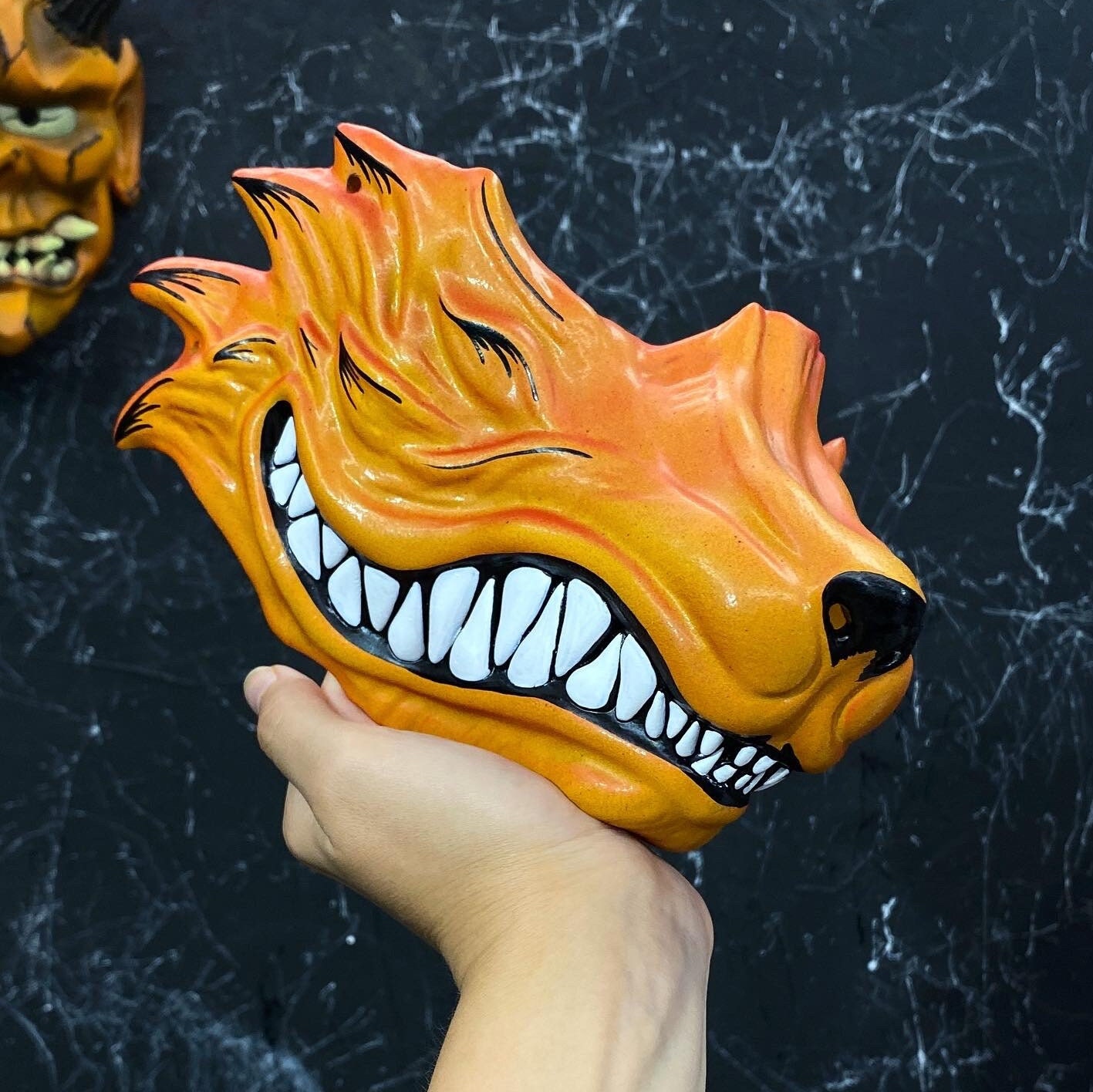 Japanese Kitsune Half Mask Wearable Half Face Wolf Mask the - Etsy
