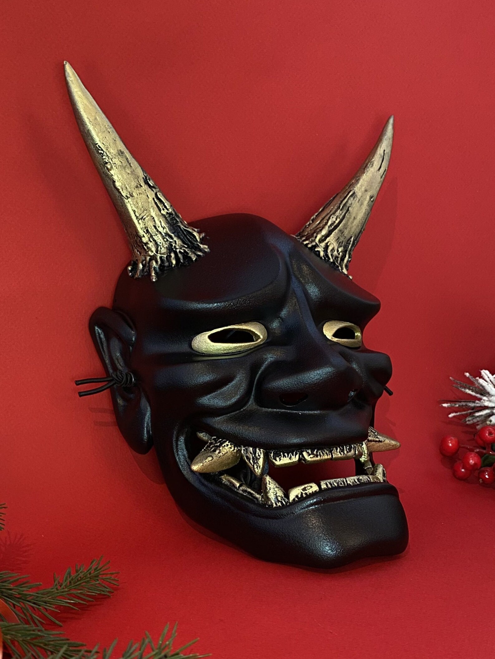 Japanese Hannya Mask Black and Gold Traditional Samurai Mask - Etsy