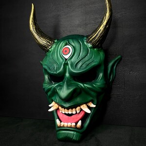 Japanese Oni Mask Wearable: Green and Red Demon Mask, Green Oni Mask ...