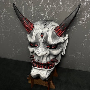 Black and White Oni Mask With Rope, Wall Decor Oni Mask With Rope ...