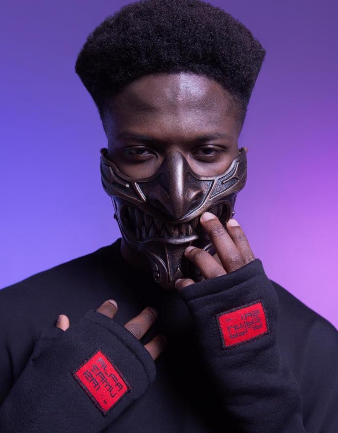 Samurai Mask — Bronze Mempo Mask, Japanese Mask, Metallic Half Face Oni ...