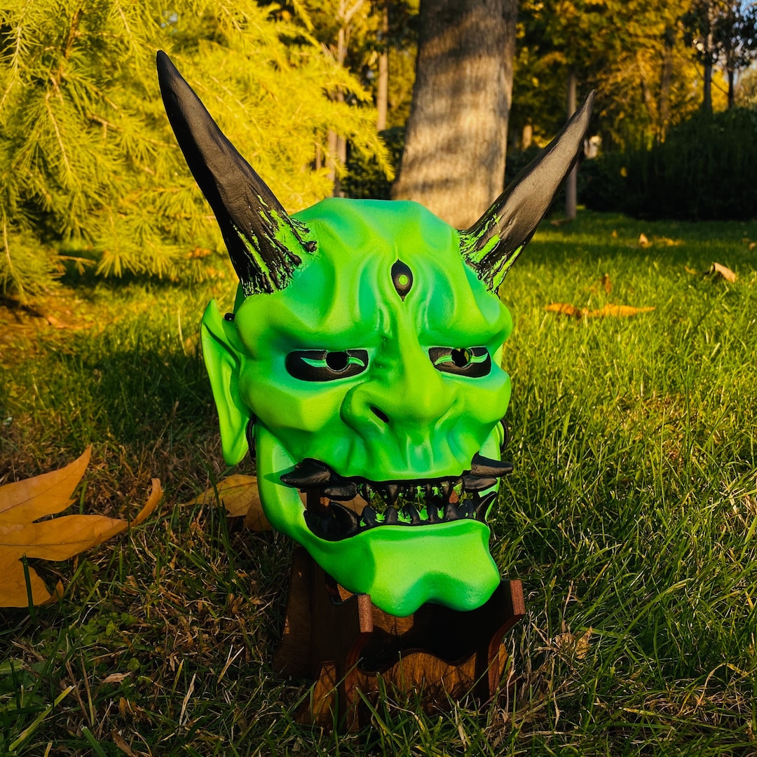 Green Oni Mask Wearable, Japanese Hannya Mask, Wall Oni Mask, Green ...