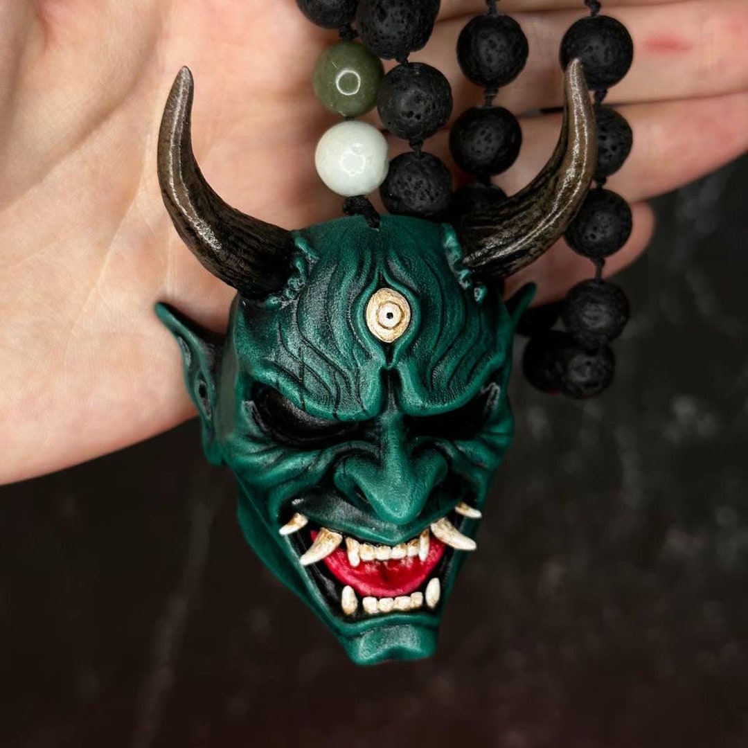 DBD Oni Mask Necklace, Small Oni Mask With Beads, Japanese Hannya ...